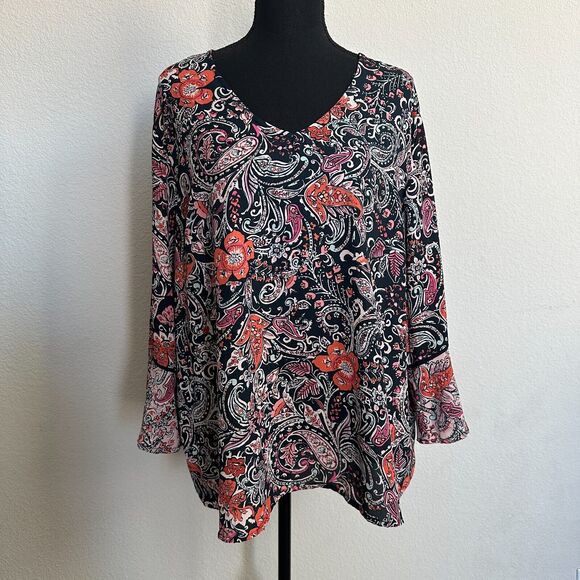 J. Jill | Tops | J Jill Top 2x Plus Blouse Floral Paisley Chiffon Bell ...